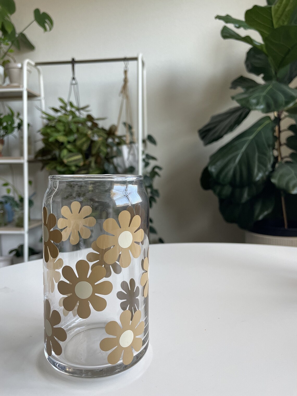 Daisy Glass Cup Retro Daisy Glass Coffee Glass With Lid and - Etsy