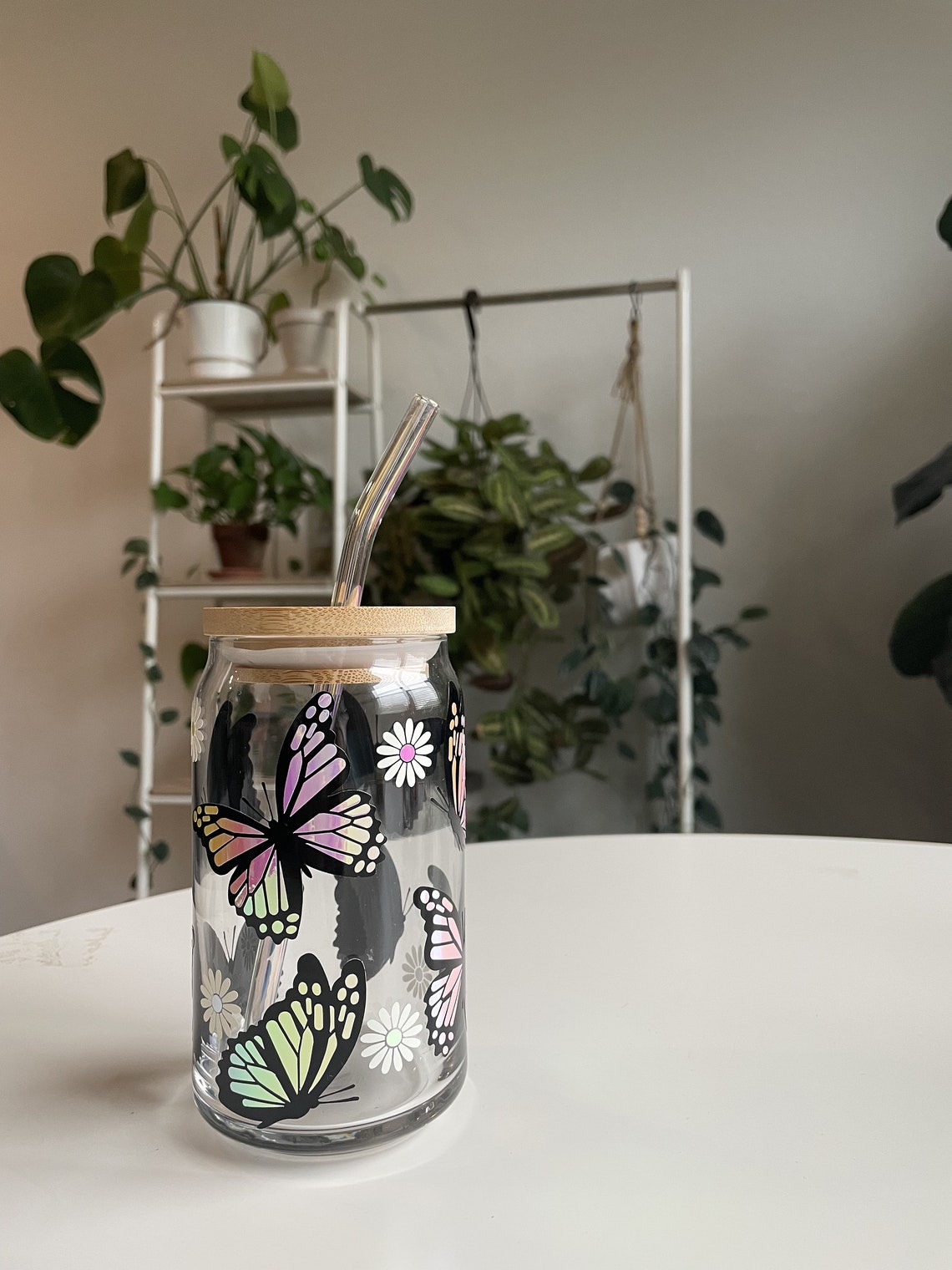 Butterfly Can Glass, Custom Color Butterfly Cup, Iced Coffee Glass ...