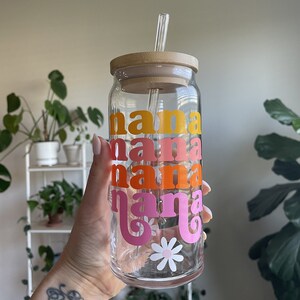 Nana Cup With Lid and Straw, Grandma Glass Tumbler, Coffee Glass Cup ...