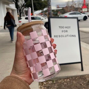 Checker Coffee Glass Cup, Custom Color Check Mate Cup, Retro Can Glass ...