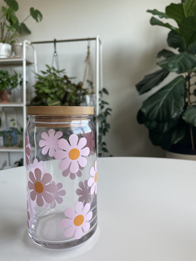 Daisy Glass Cup Retro Daisy Glass Coffee Glass With Lid and - Etsy