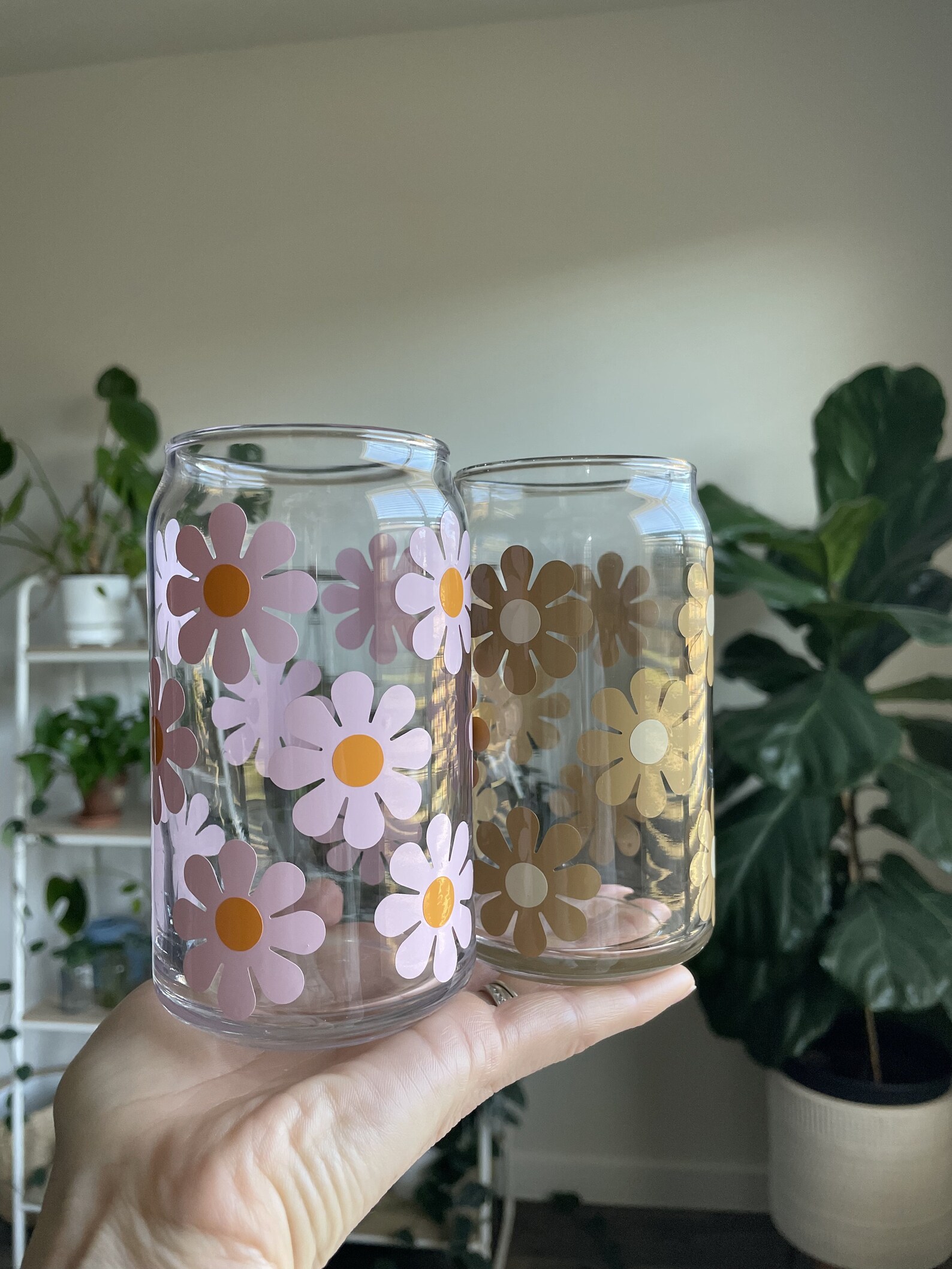 Daisy Glass Cup Retro Daisy Glass Coffee Glass With Lid and - Etsy