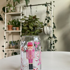 Pink Nutcracker Glass Cup, Pink Nutcracker Iced Coffee Glass, Holiday ...