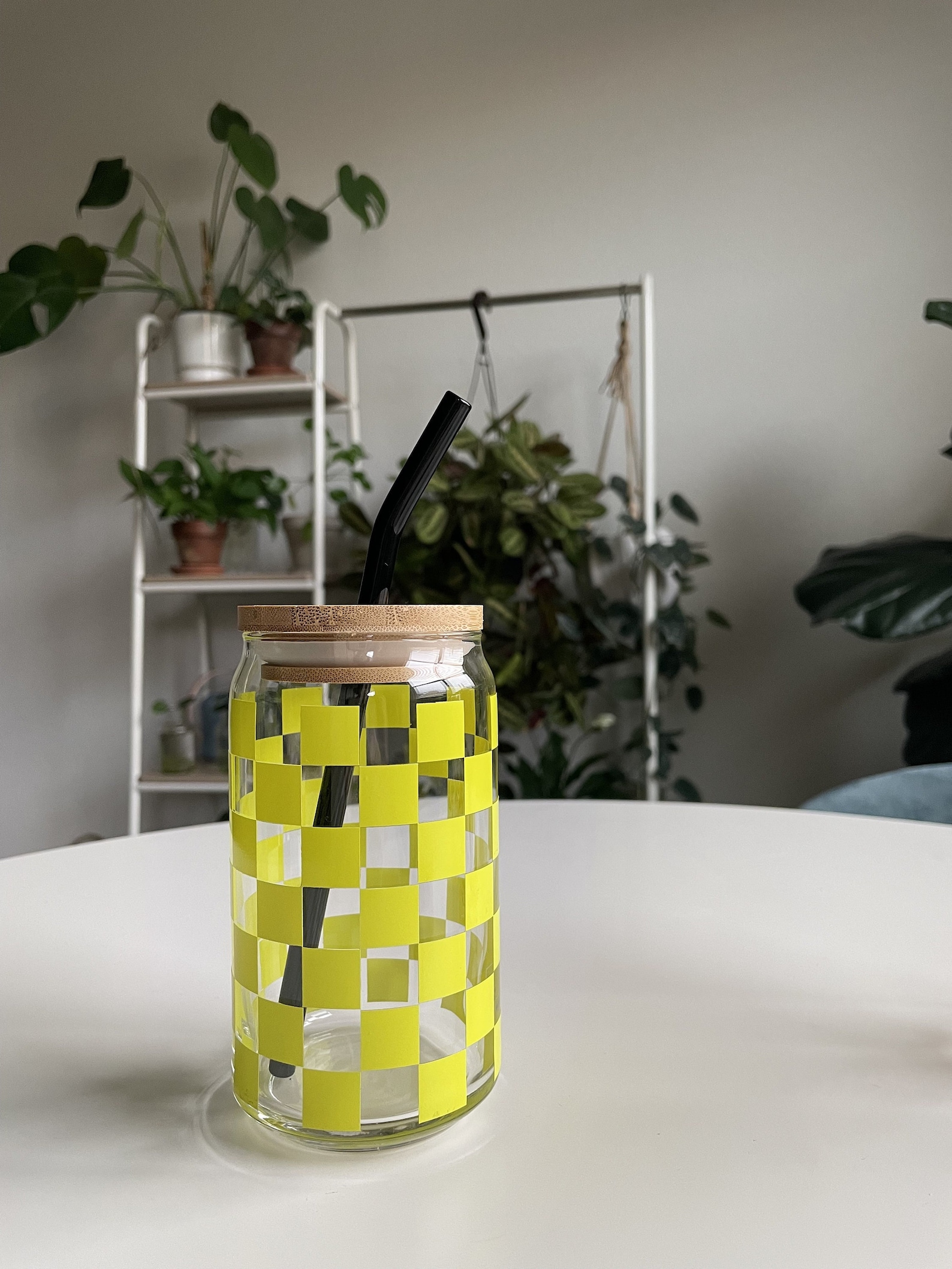 Checker Coffee Glass Cup, Custom Color Check Mate Cup, Retro Can Glass ...