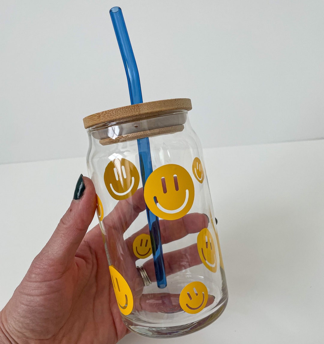 Happy Face Beer Can Glass, Smiley Face Iced Coffee Cup, Valentines Day ...