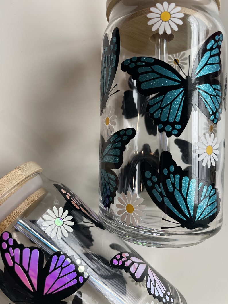 Butterfly Can Glass, Custom Color Butterfly Cup, Iced Coffee Glass ...