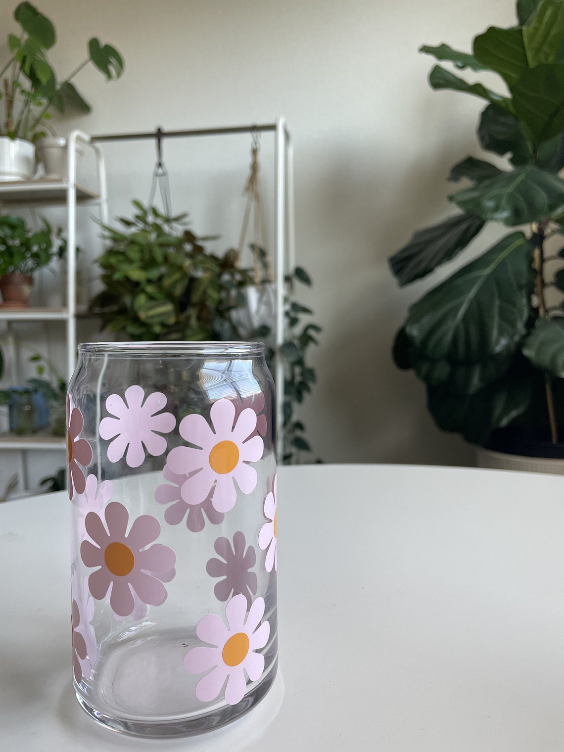 Daisy Glass Cup Retro Daisy Glass Coffee Glass With Lid and - Etsy