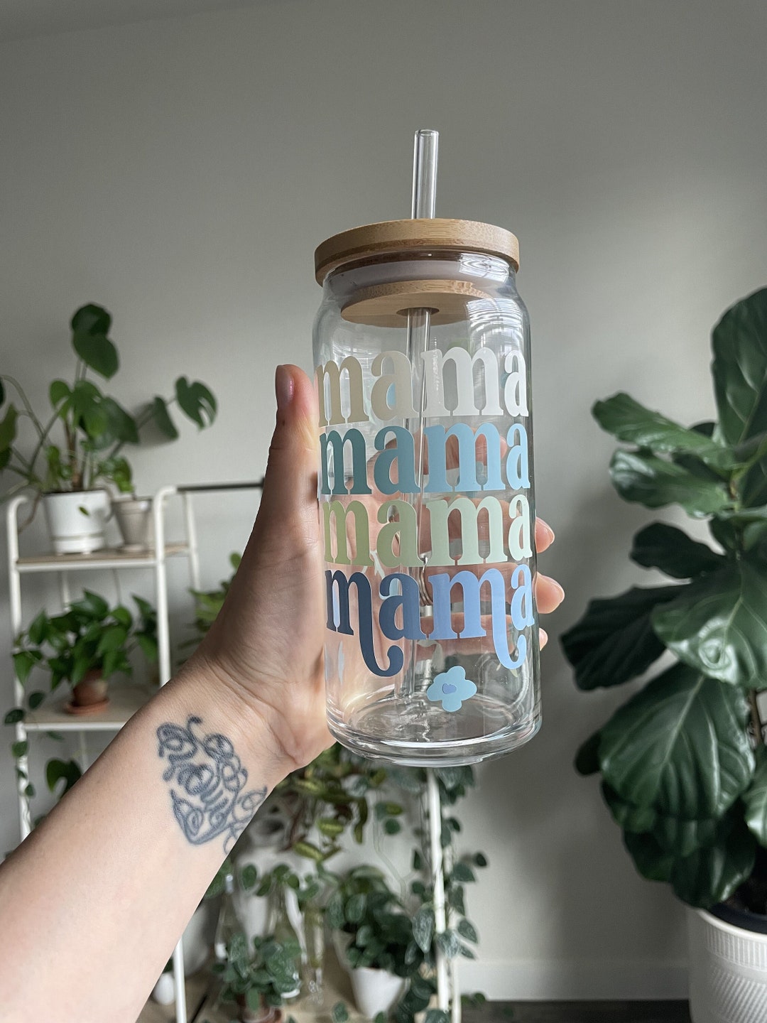 Mama Cup With Lid and Straw, Pastel Glass Cup, Coffee Cup for Mom ...