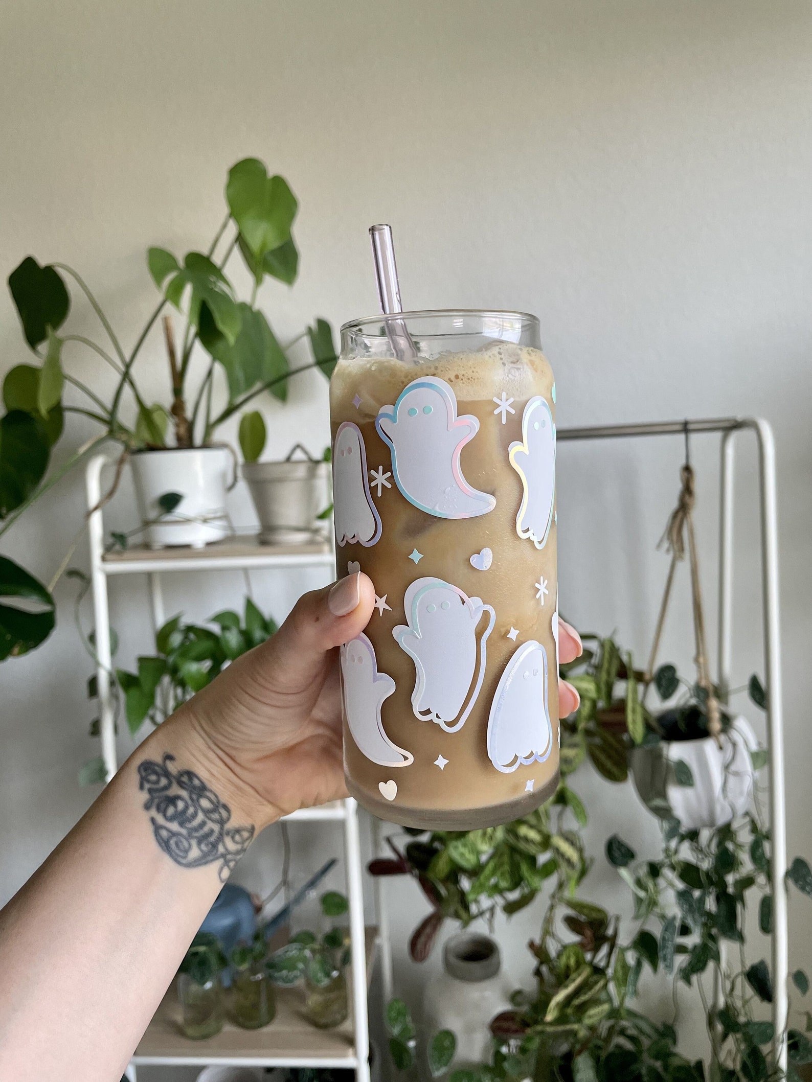 Spooky Ghost Coffee Cup, Ghost Glass Cup, Cute Halloween Iced Coffee ...