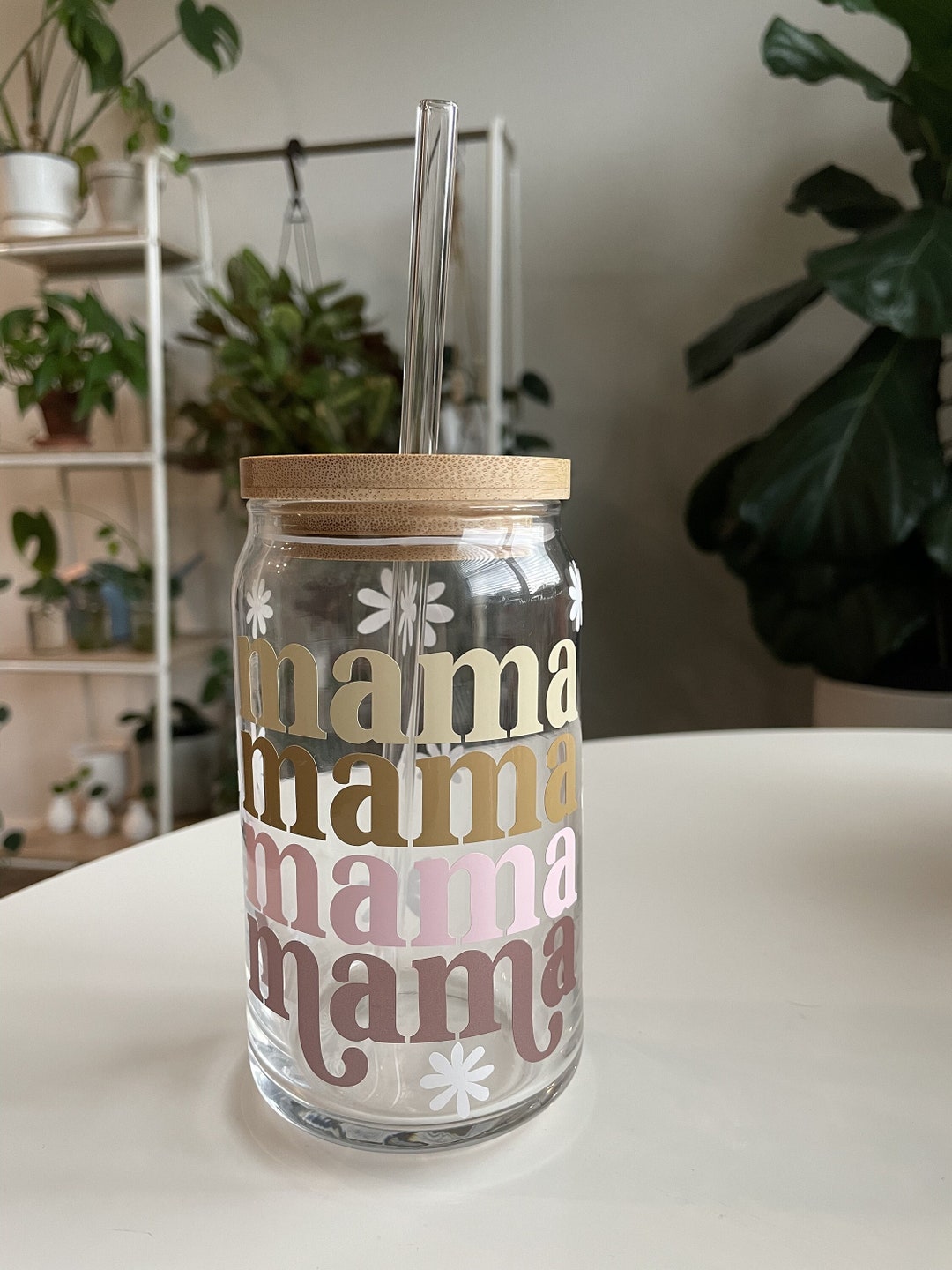16oz Glass Mama Cup, Coffee Glass for Mom, Neutral Mama Cup With Lid ...