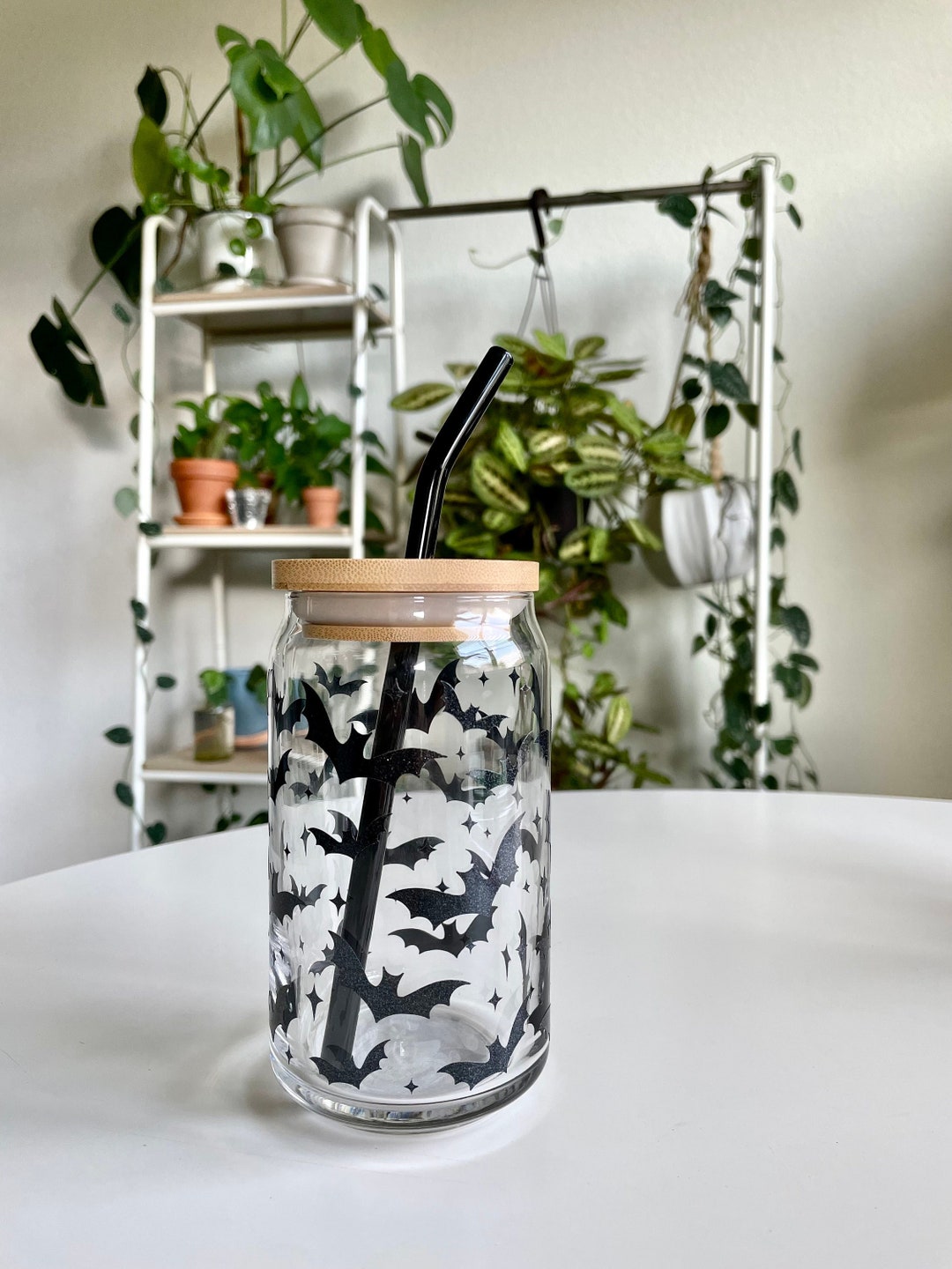 Halloween Bat Glass Cup, Bat Glass Cup, Cute Halloween Iced Coffee ...