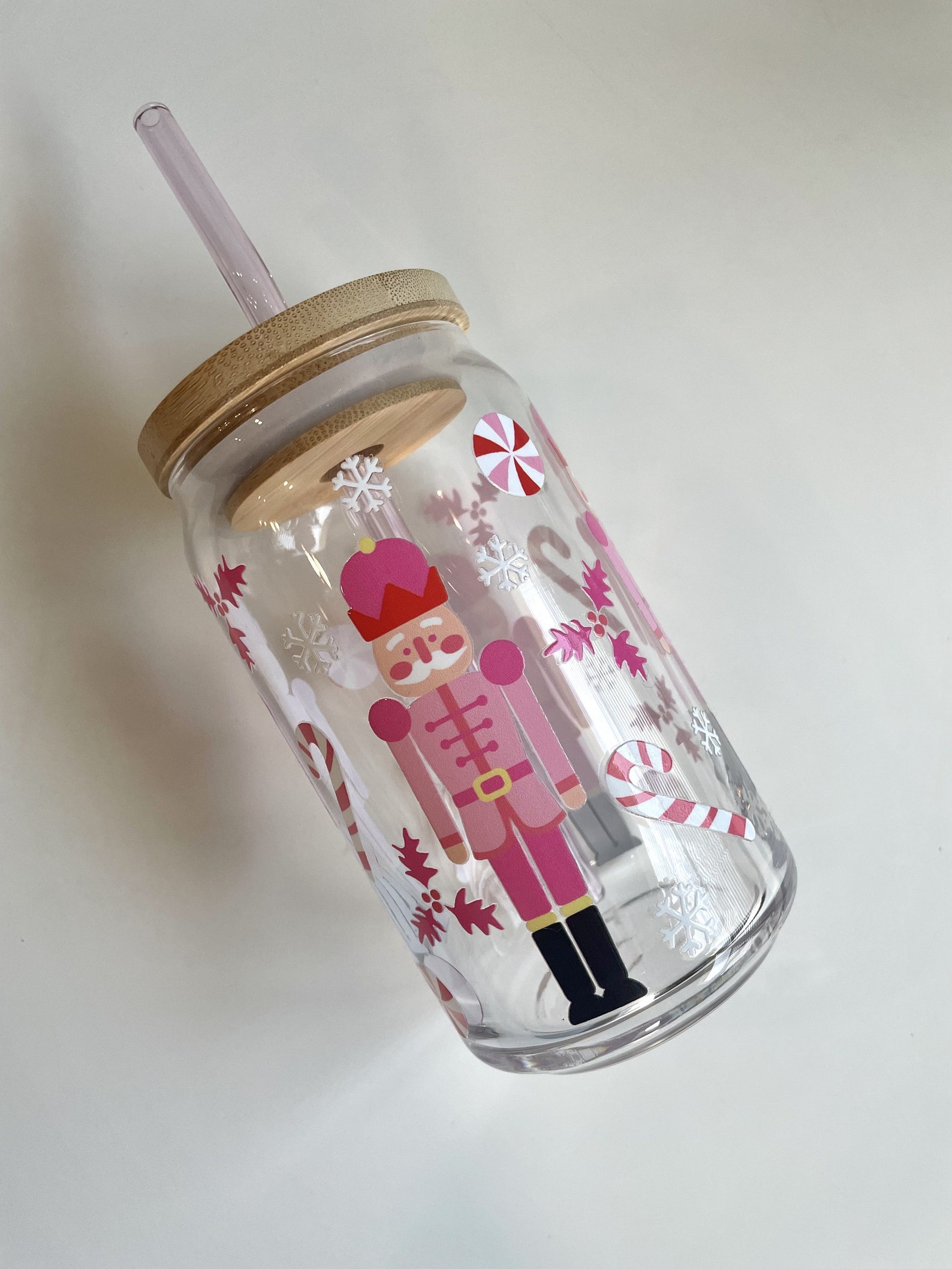 Pink Nutcracker Glass Cup, Pink Nutcracker Iced Coffee Glass, Holiday ...
