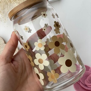Spring Floral Glass Cup, Pink Retro Flower Iced Coffee Cup, Daisy Cup ...