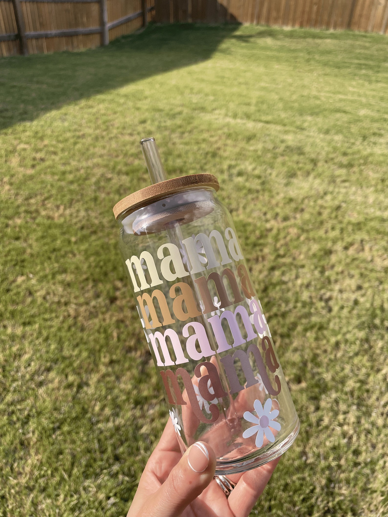 20oz Mama Can Glass, Neutral Mama Glass Cup, Mama Coffee Glass With Lid ...