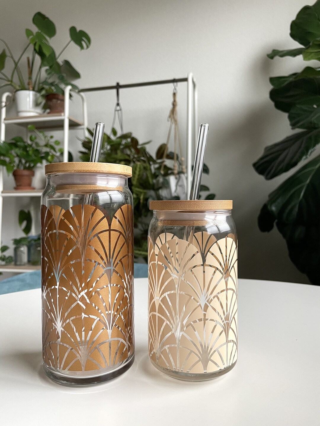 Art Deco Coffee Glass, Modern Iced Coffee Glass, Boho Glass Cup, Bridal ...