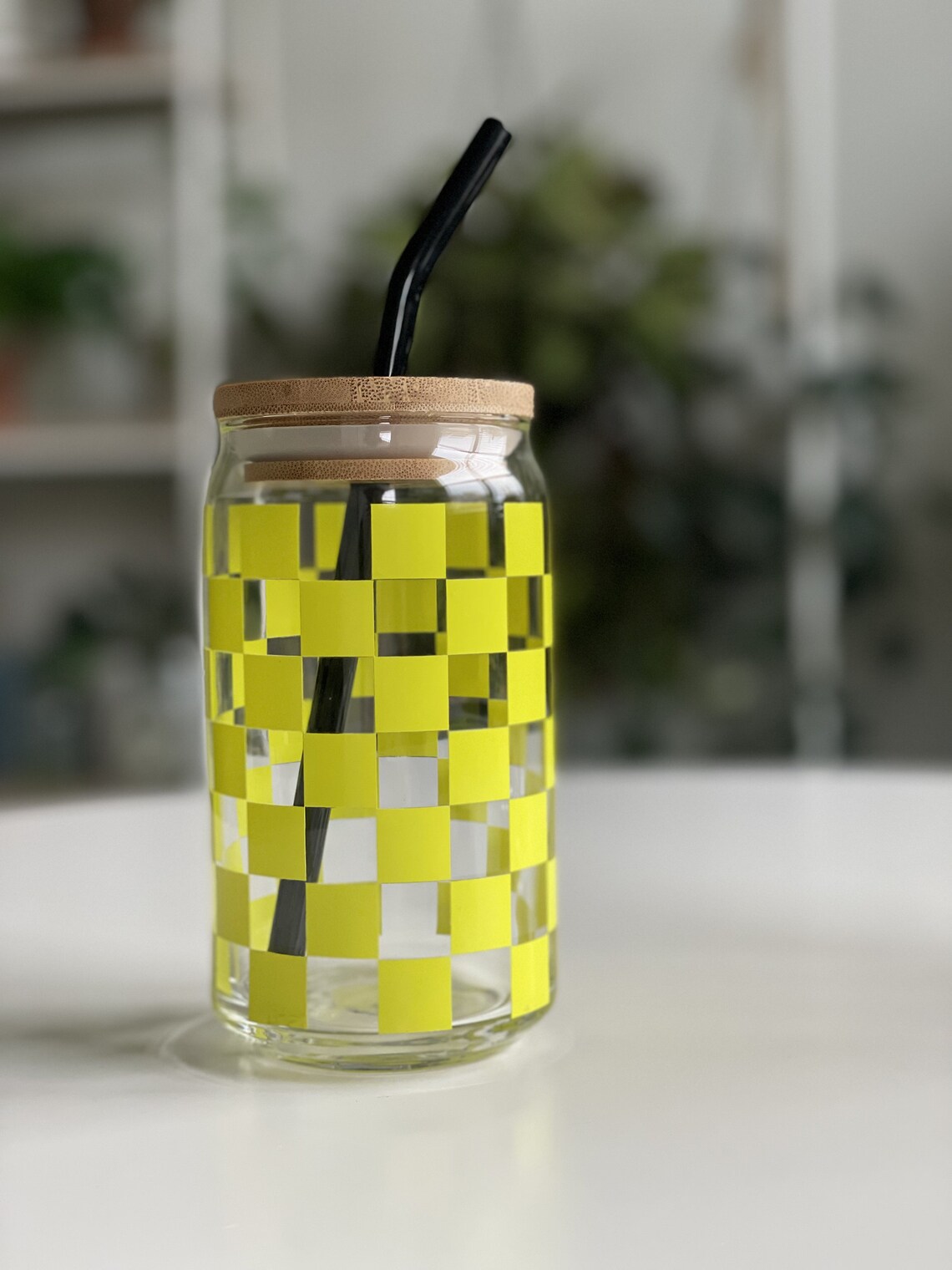 Checker Coffee Glass Cup, Custom Color Check Mate Cup, Retro Can Glass ...