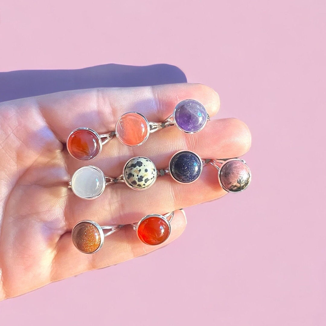 Genuine Gemstone Rings, 12 MM Crystal, Adjustable Rings, Genuine ...