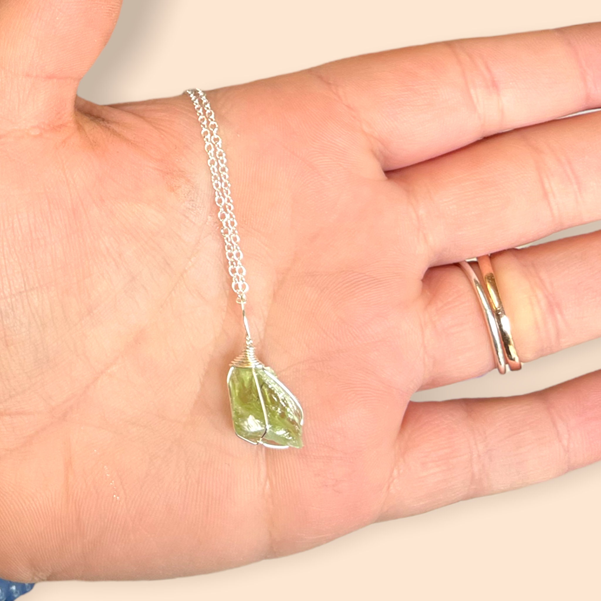 Raw Peridot Necklace Wire Wrapped Peridot Dainty Peridot - Etsy