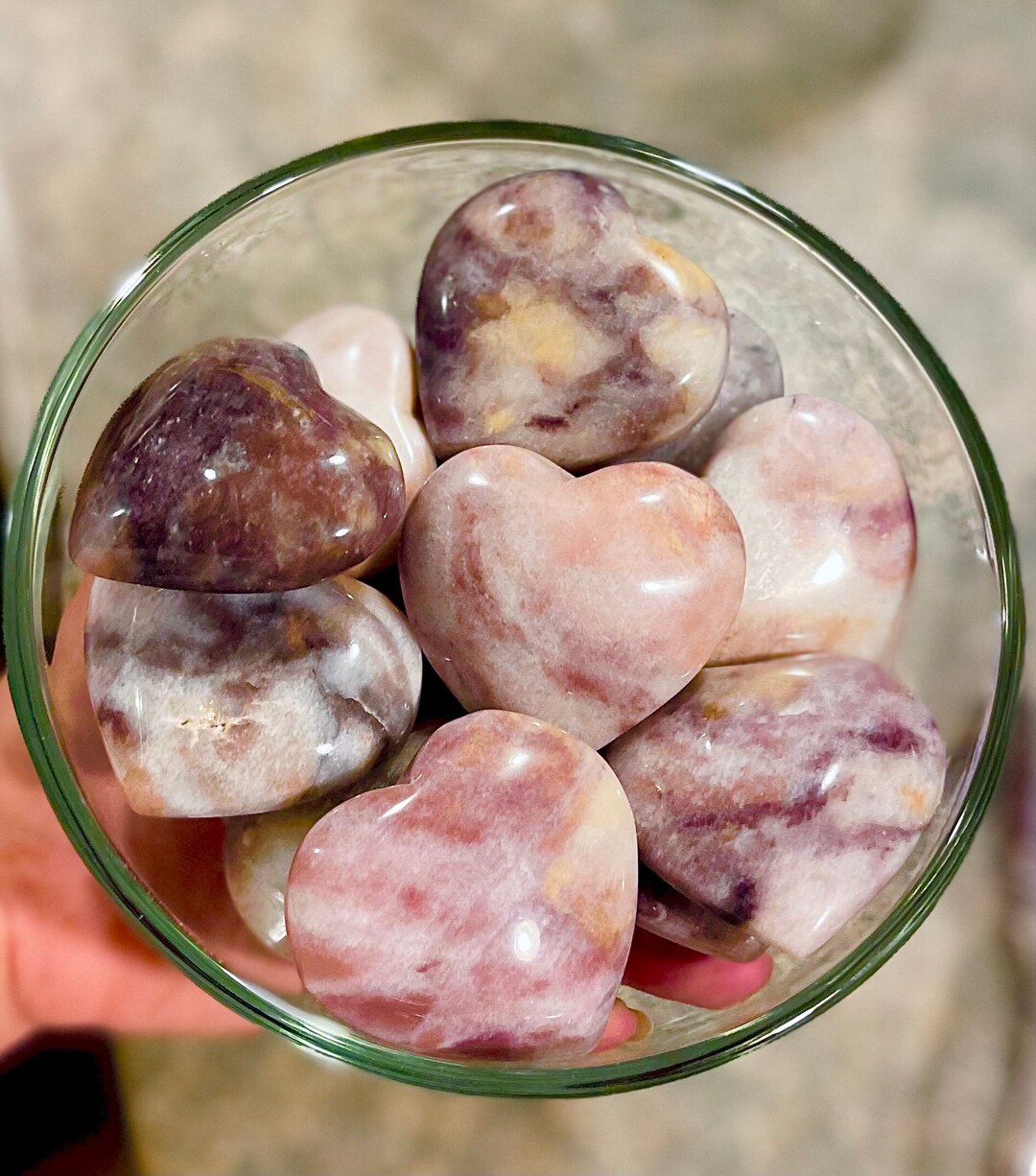 Pink Crystal Hearts, Pink Strawberry Tourmaline Quartz Hearts, Crystal ...