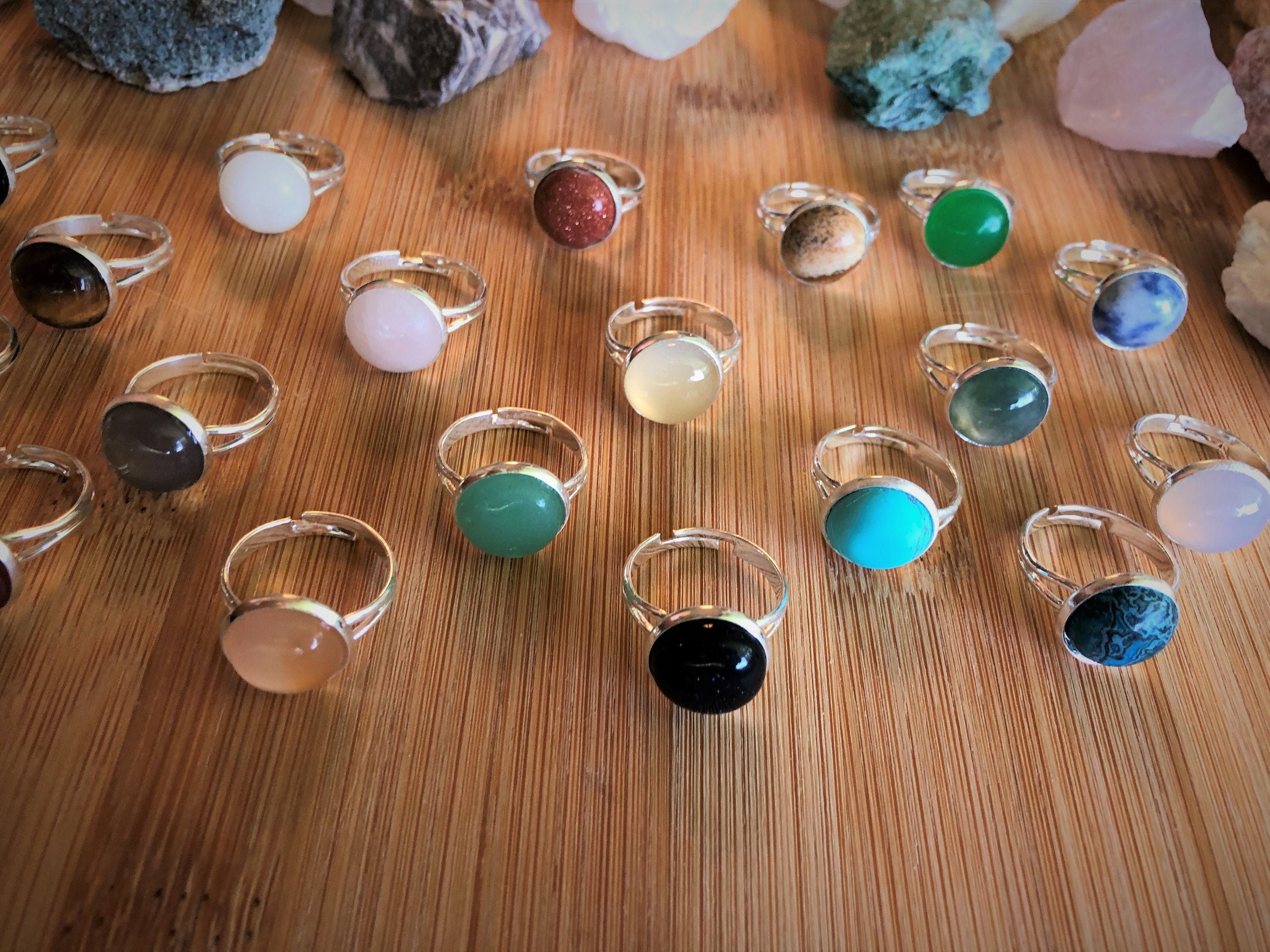 Genuine Gemstone Rings 12 MM Crystal Adjustable Rings | Etsy