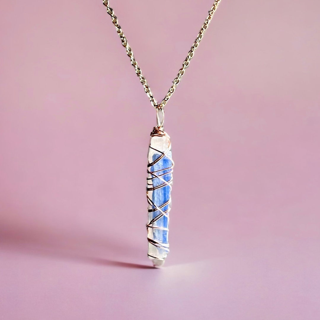 Peace and Protection Crystal Necklace, Calming, Kyanite and Selenite ...