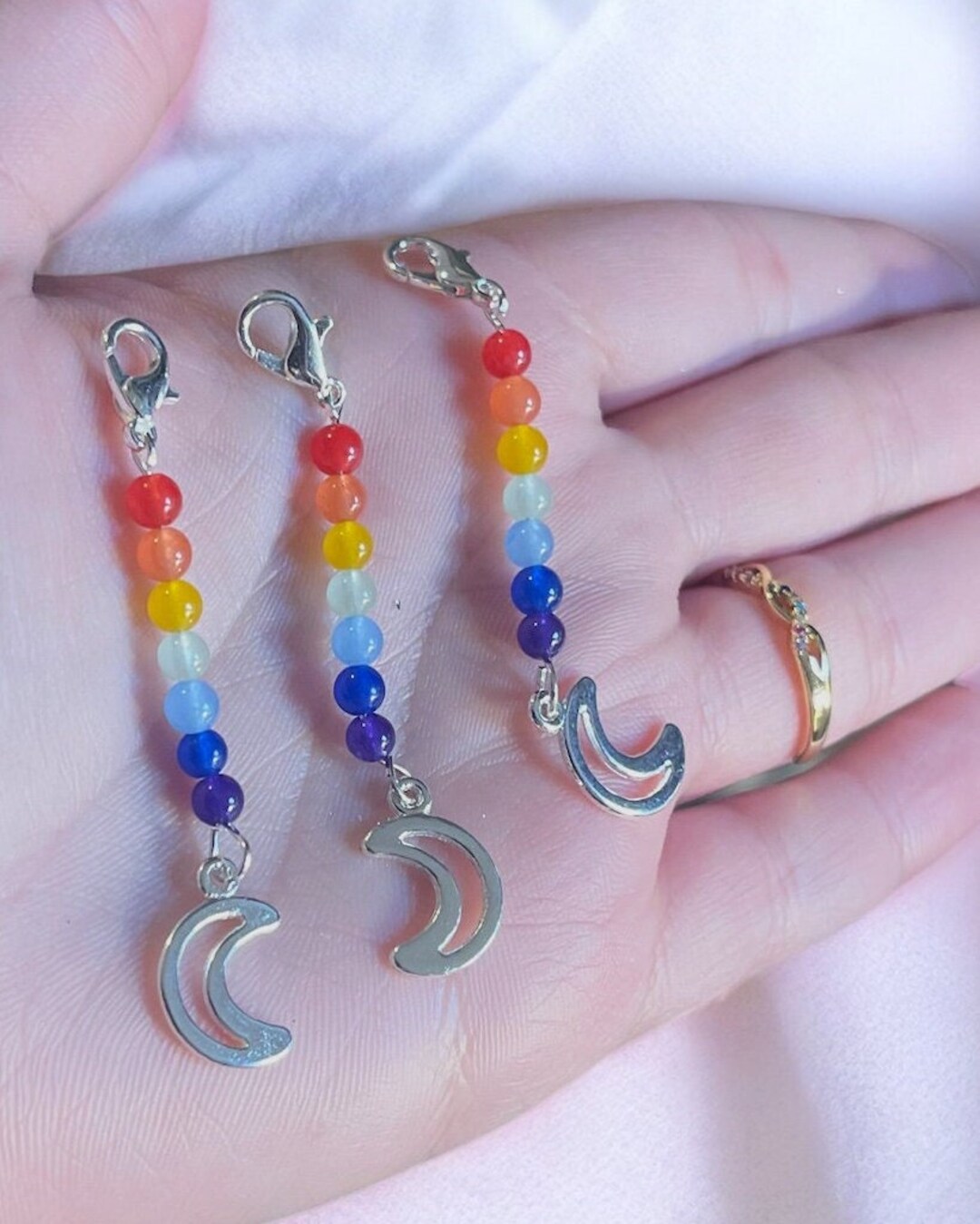 Chakra Moon Keychain, Gemstone Crystal Keychain, Moon Keychains ...
