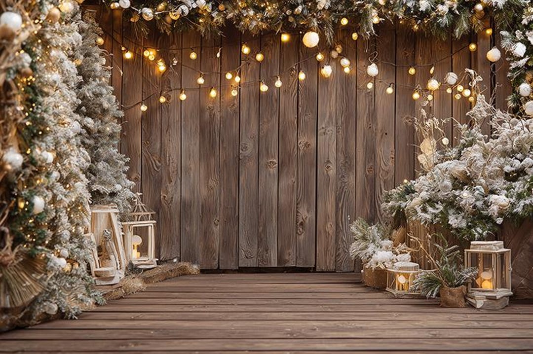 Rustic Christmas Digital Background – Cozy Holiday Barn Scene – Instant ...