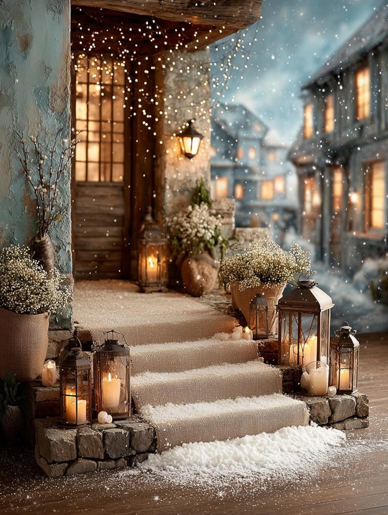 Warm Winter Doorstep Digital Background – Cozy Holiday Porch Scene ...