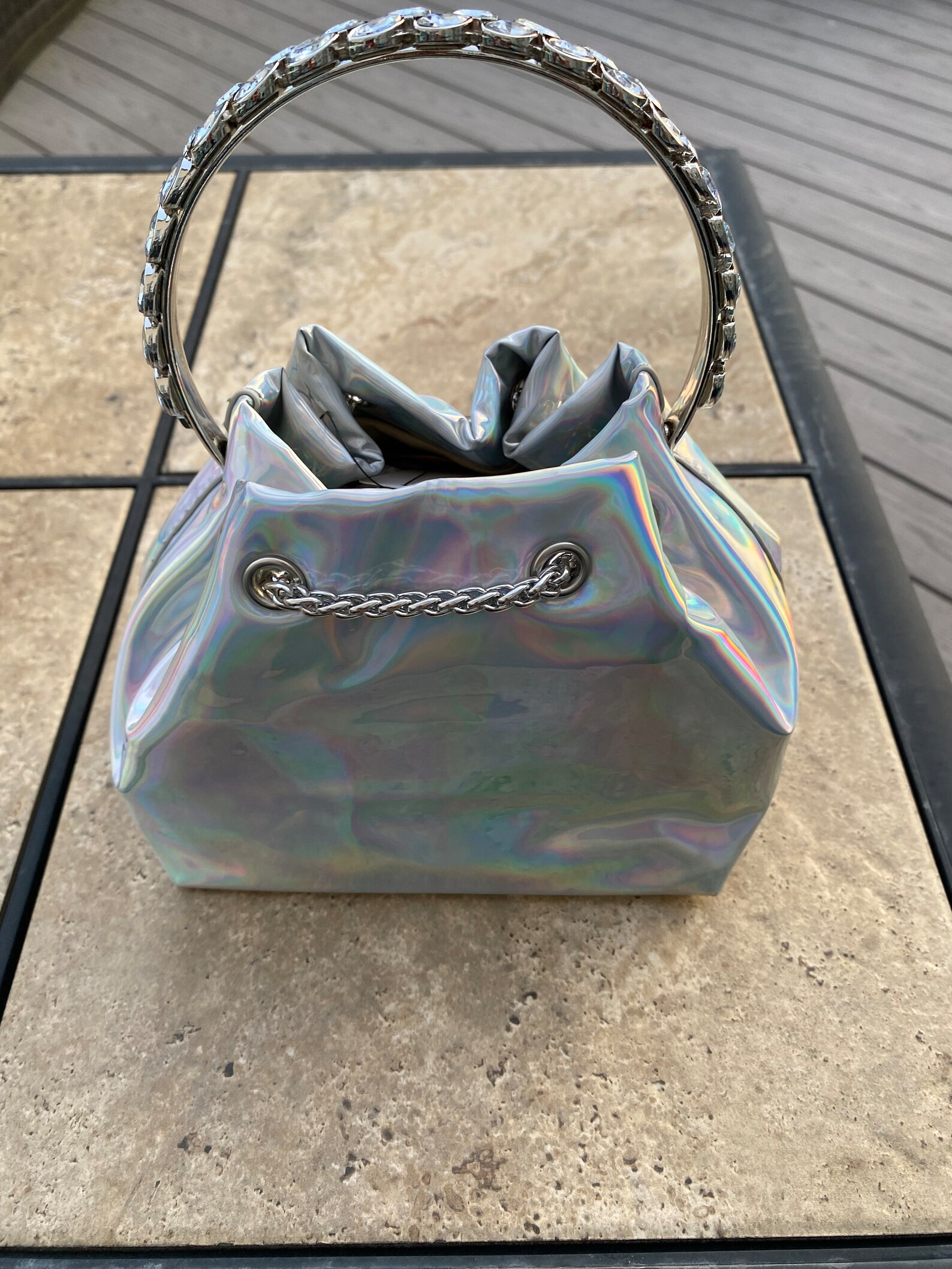 Silver Bucket Bag W/bon Bon Ring Handle Trendy Accessories - Etsy