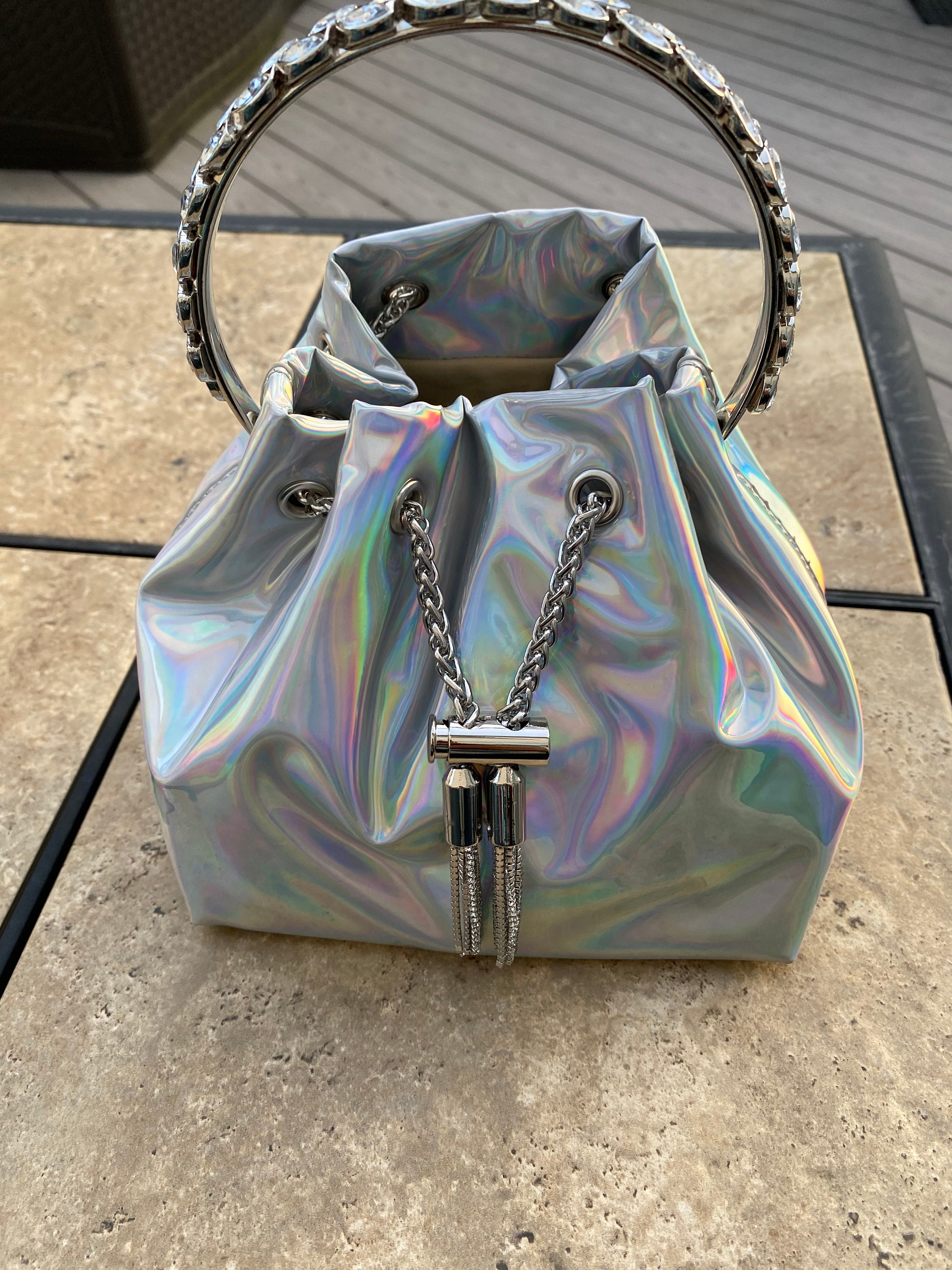 Silver Bucket Bag W/bon Bon Ring Handle | Trendy Accessories | Gifts ...