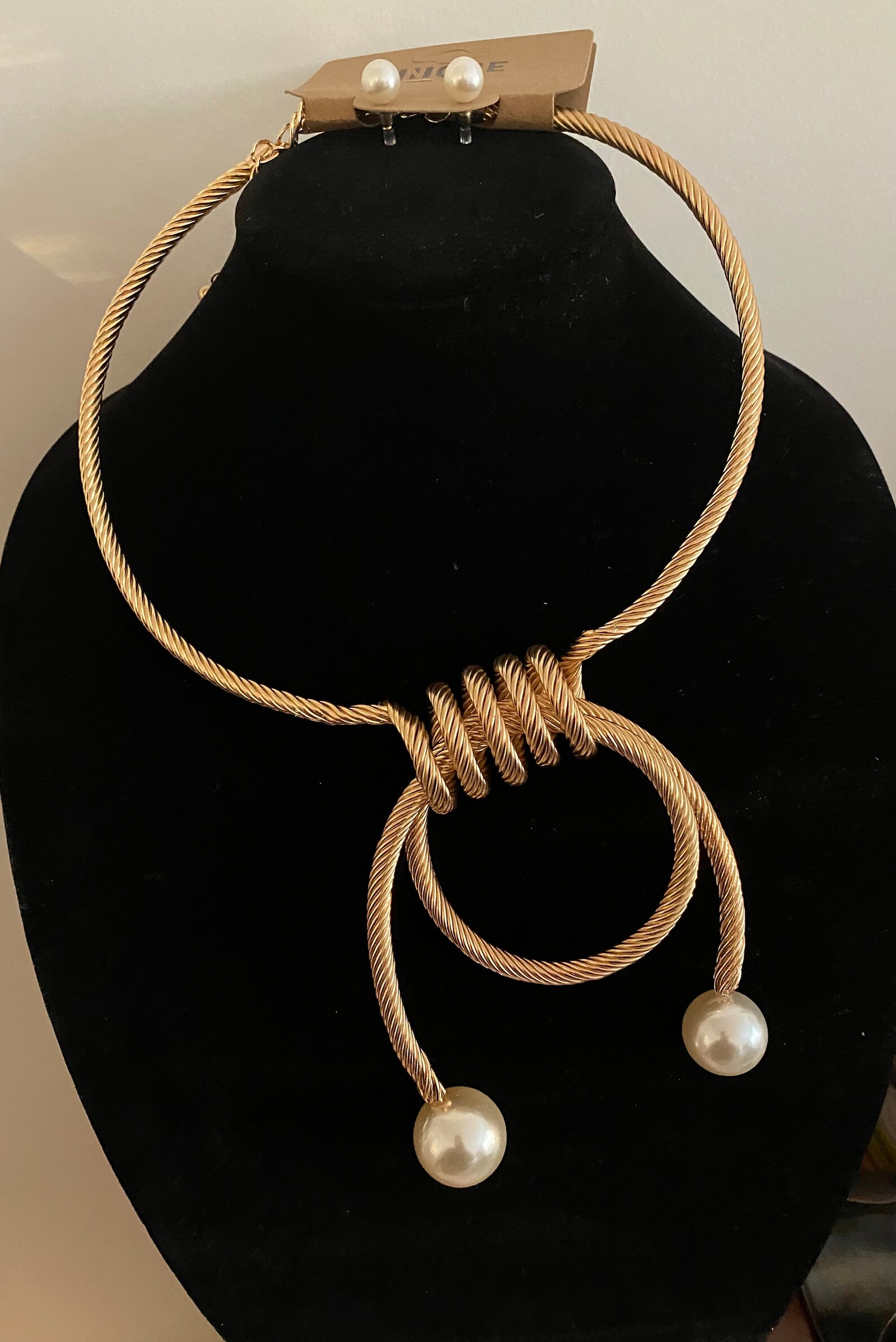 Abstract Oversized Gold Pearl Necklace Set Unique Jewelry Birthday ...