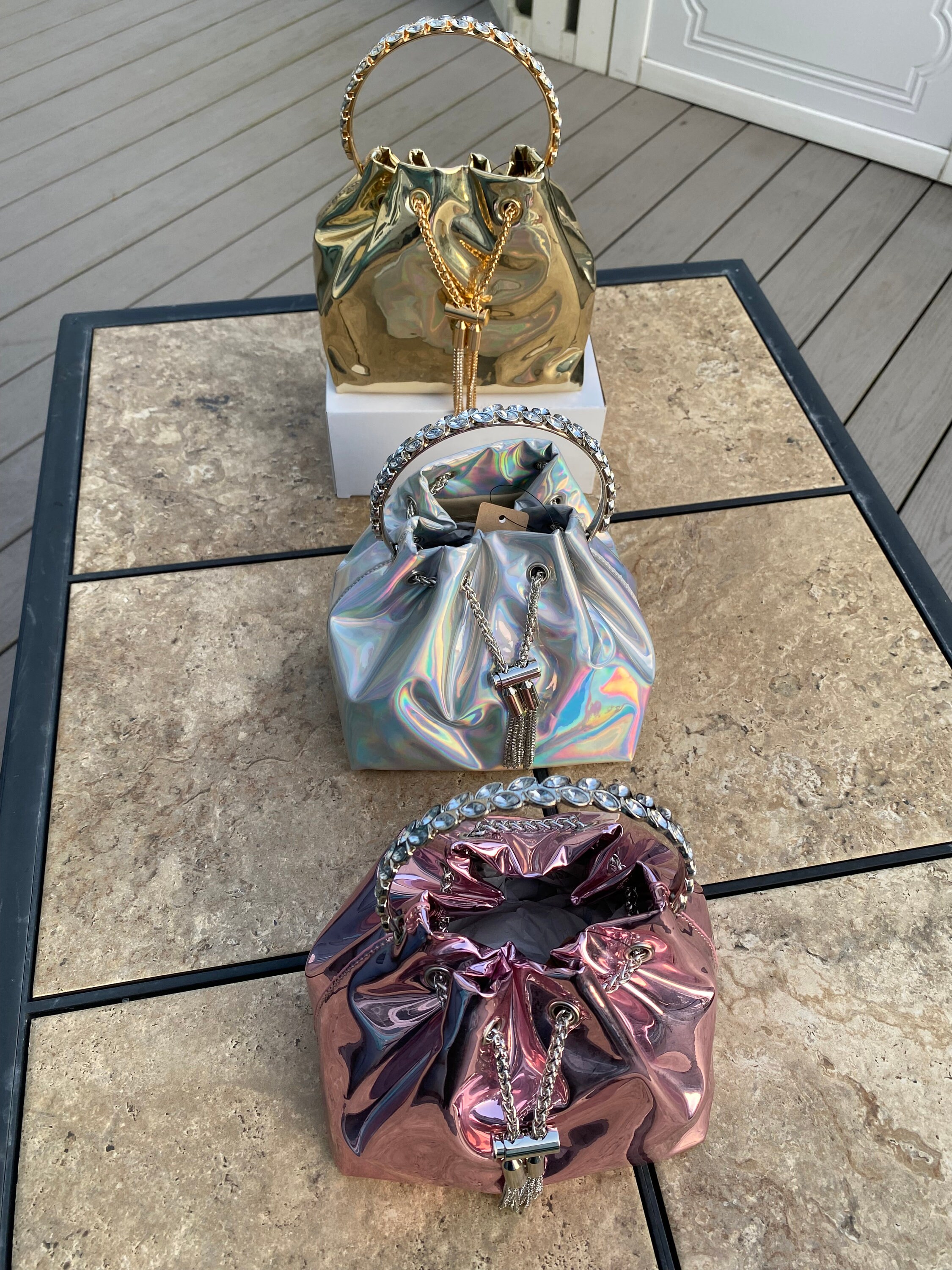 Silver Bucket Bag W/bon Bon Ring Handle | Trendy Accessories | Gifts ...