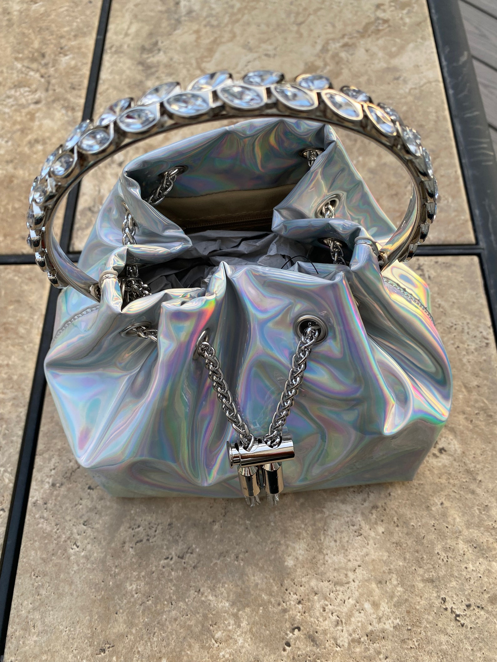 Silver Bucket Bag W/bon Bon Ring Handle Trendy Accessories - Etsy