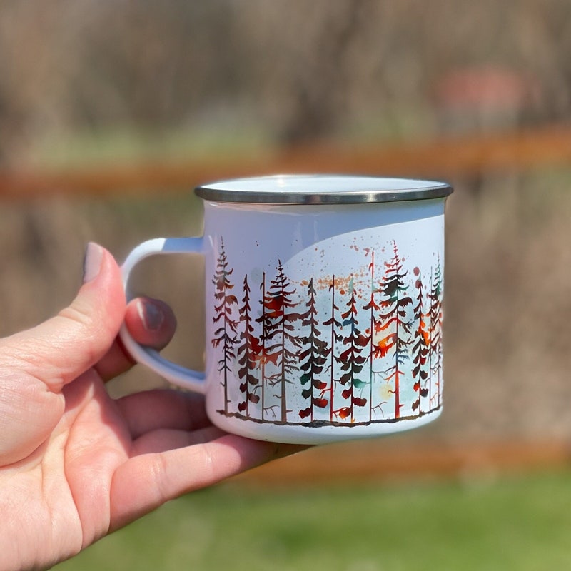 Black White Pine Tree Mug - Etsy