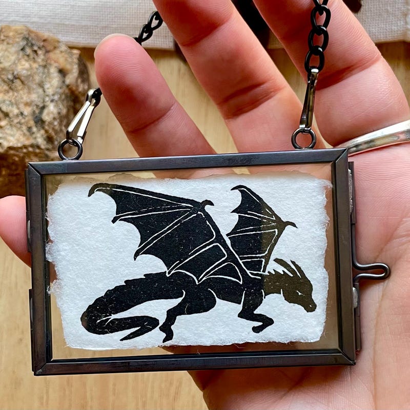 Linocut Dragon Print - Etsy