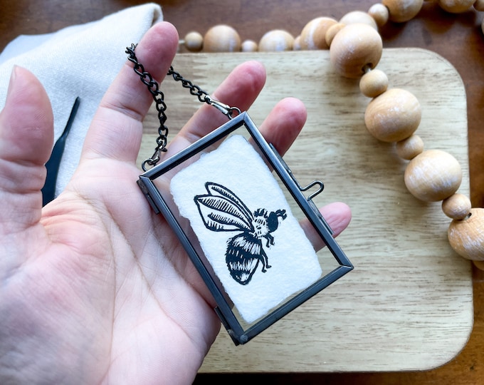 Bumblebee Original Linocut Print - Mini Art Print, Mini Linocut Print ...