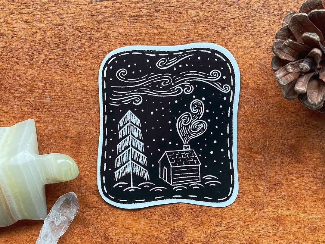 Rustic Log Cabin in the Woods Sticker, Tumbler Stickers, Car Decal for ...