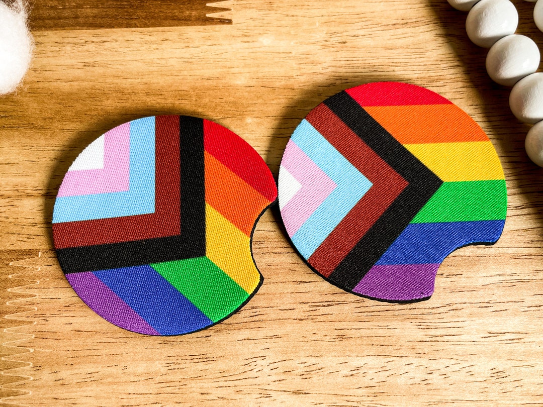 Progress Pride Flag Car Coasters: Neoprene Cup Holder Coasters - Set of ...