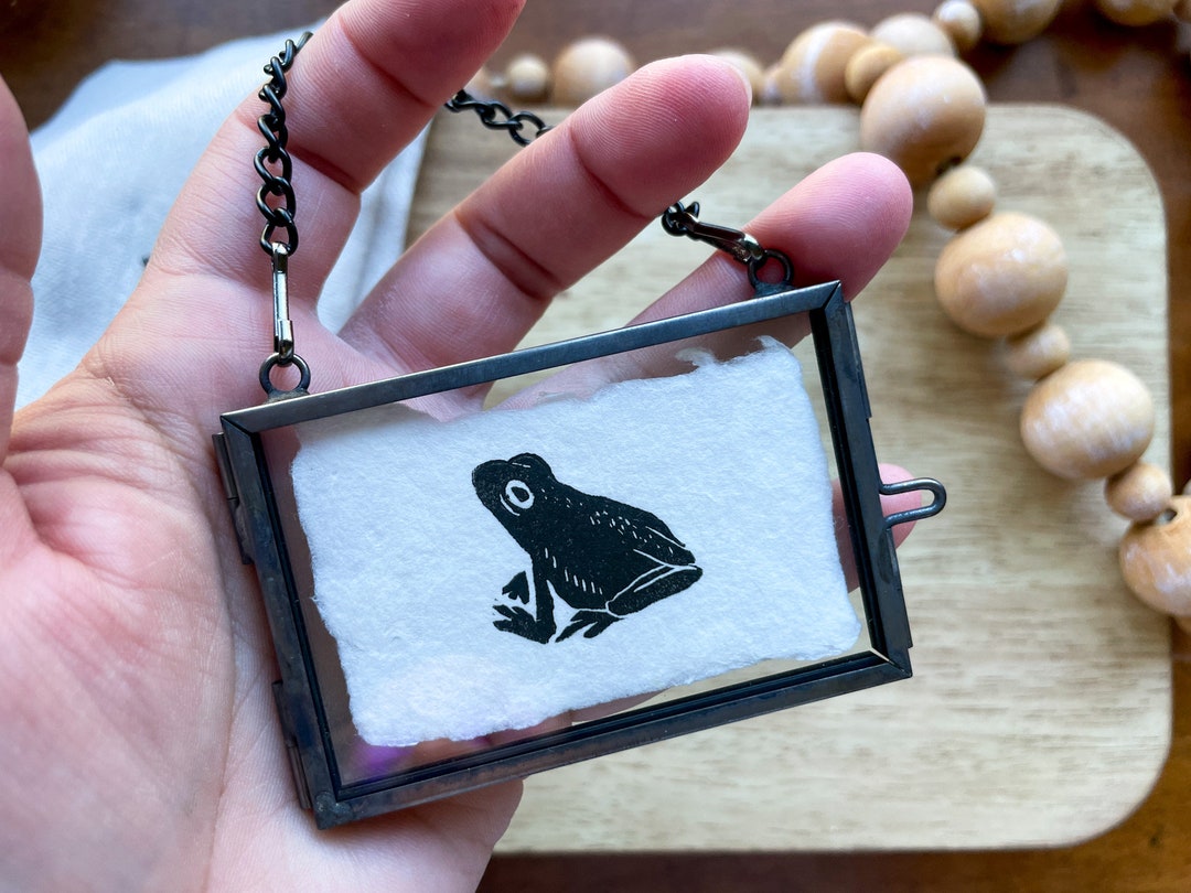 Cute Frog Gift Original Linocut Print - Mini Art Print, Mini Linocut ...