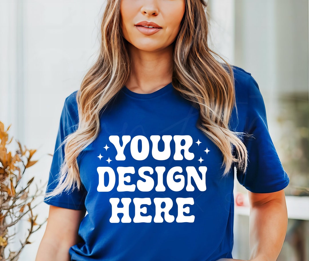 Bella Canvas 3001 True Royal Mockup, Blue T-shirt Mockup BC3001 Blue ...