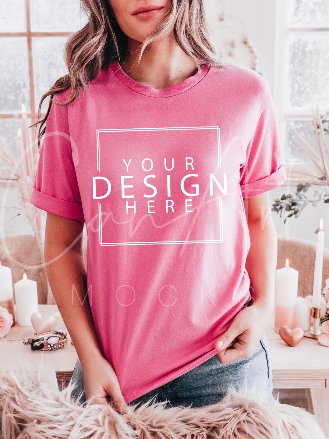 Bella Canvas 3001 Charity Pink Mockup, Valentines Day Pink T-shirt ...