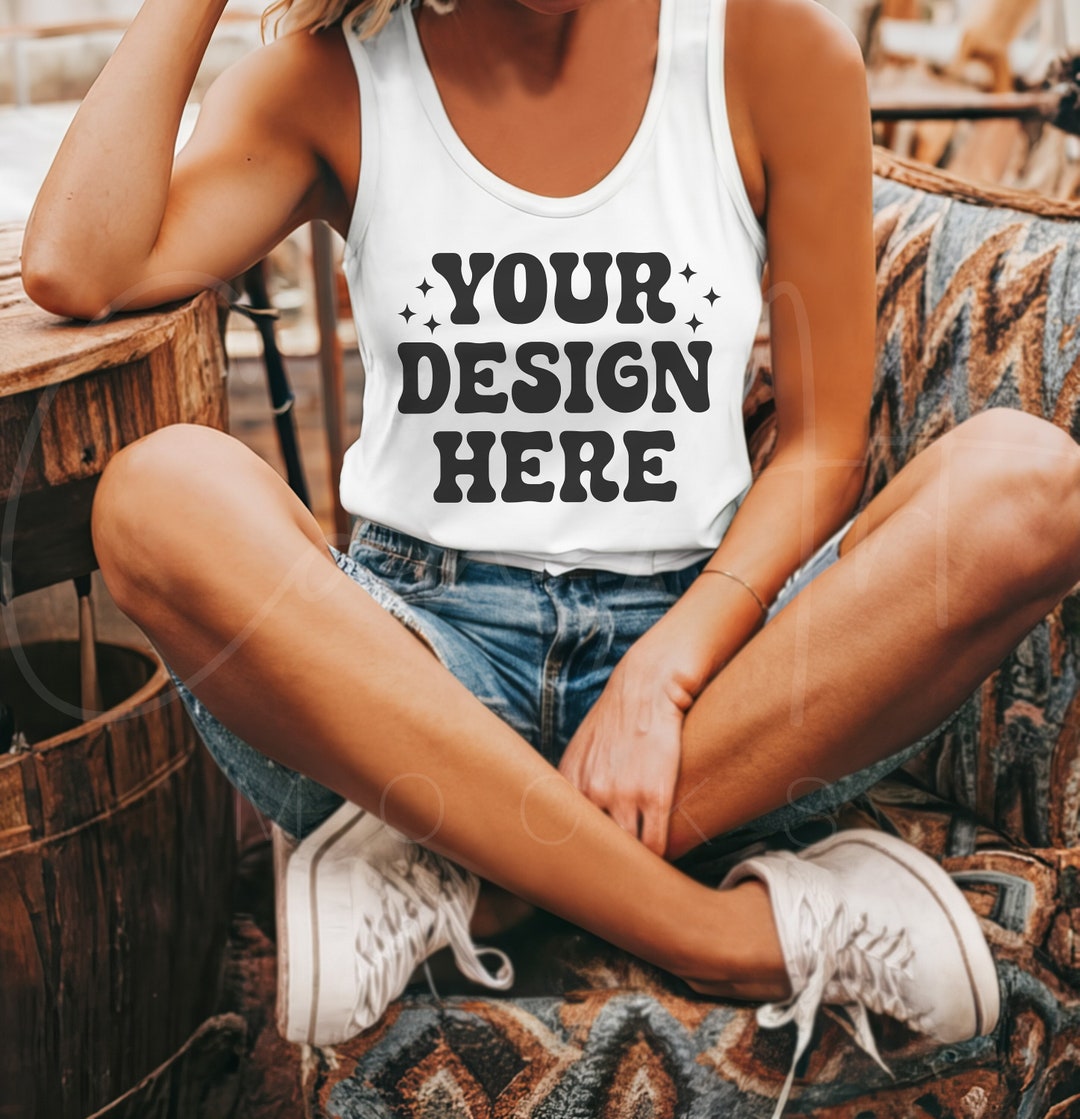 Next Level 1533 White Mockup, White Tank Top Mockup, Boho Woman Model ...