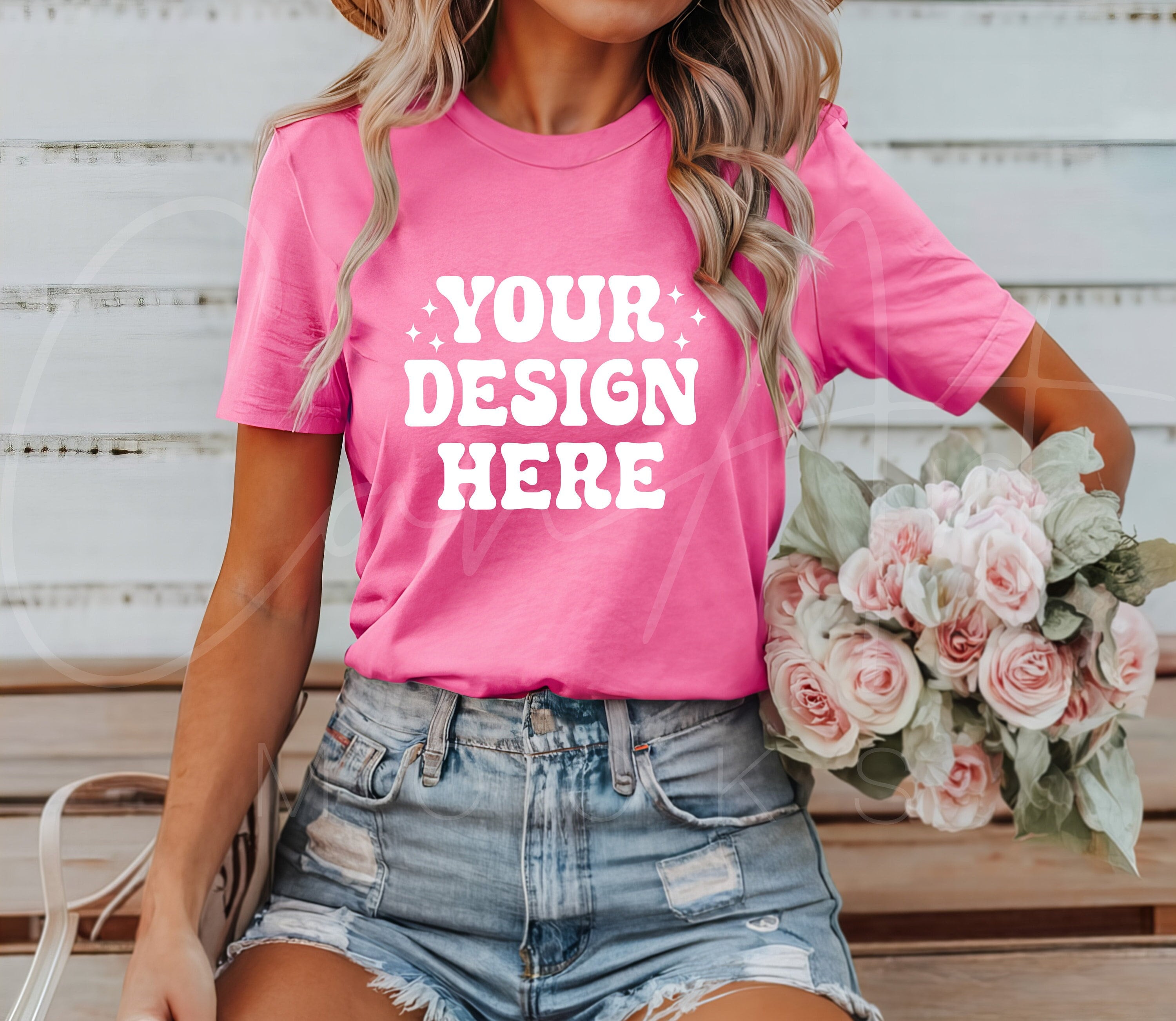 Bella Canvas 3001 Charity Pink Mockup, Pink T-shirt Mockup BC3001 Pink ...