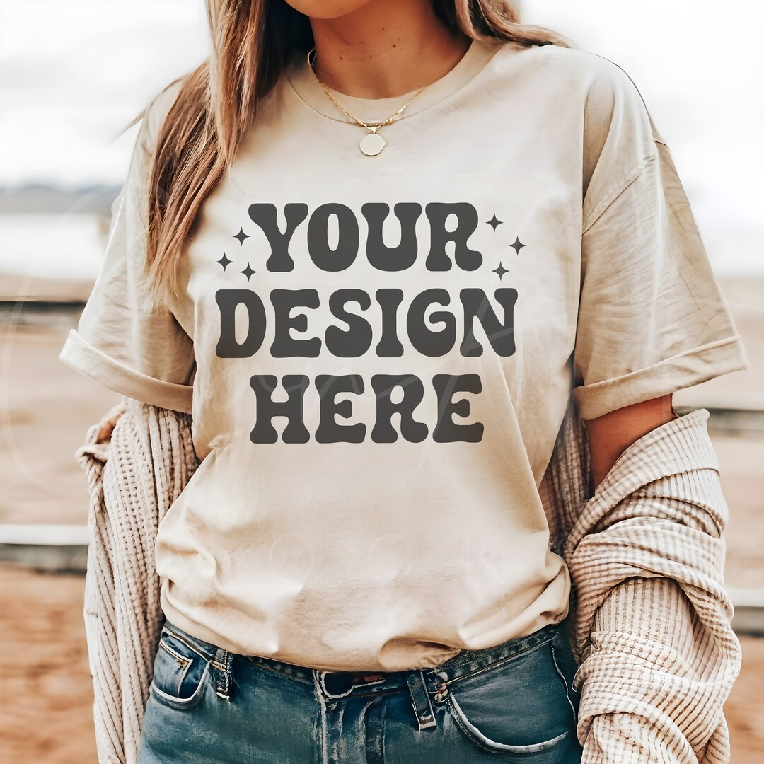 Gildan 5000 Sand Color T-shirt Mockup, Heavy Cotton Sand Tee Mockup ...