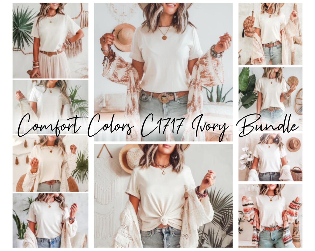 Comfort Colors C1717 Ivory T-shirt Mockup Bundle, Print on Demand Shirt ...