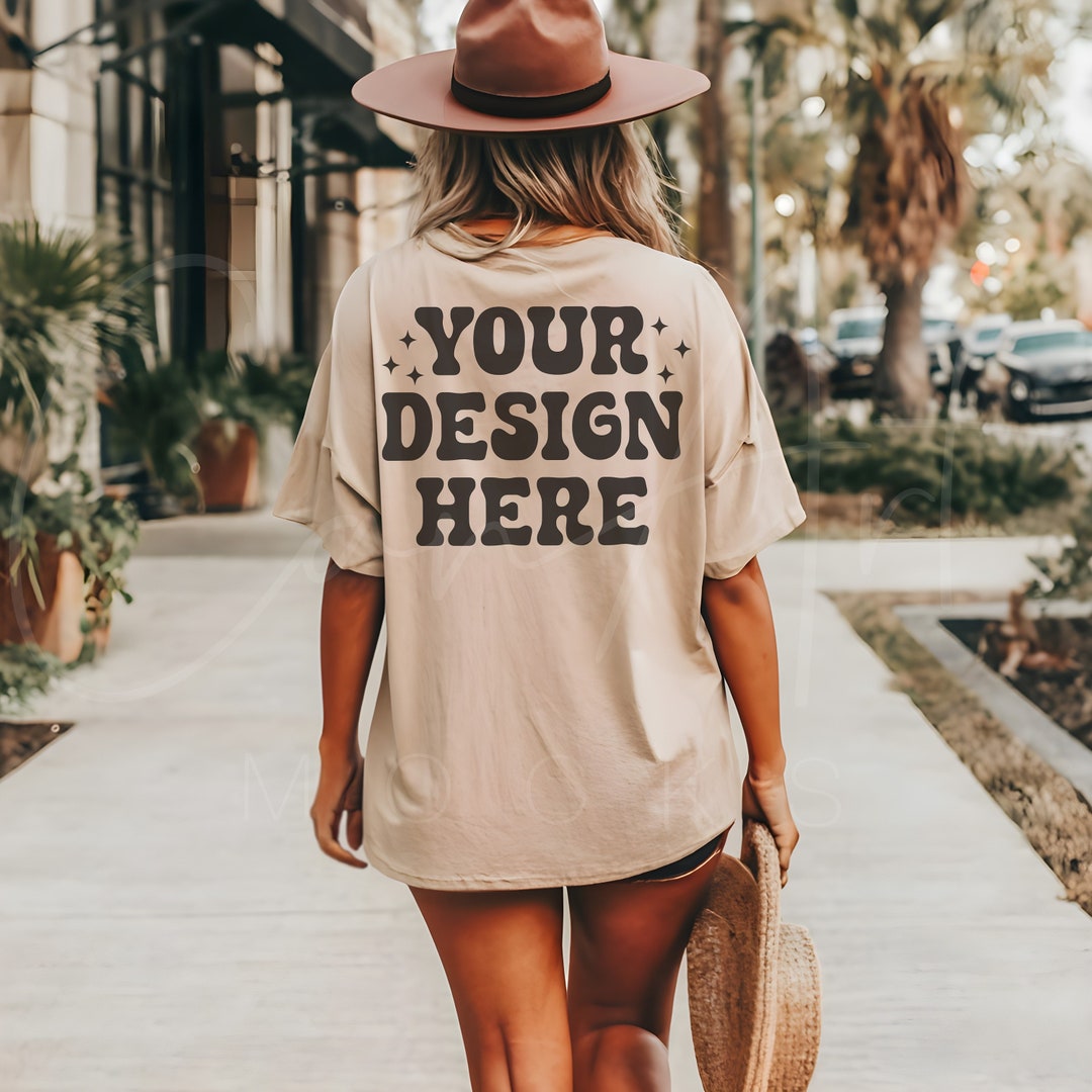 Gildan 5000 Sand Color Back Shirt Mockup, Oversized Sand Tee Back View ...