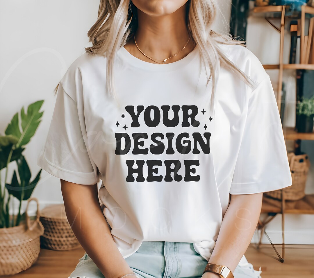 Gildan 6400 White Shirt Mockup, Trendy T-shirt Model Mockup, Gildan ...