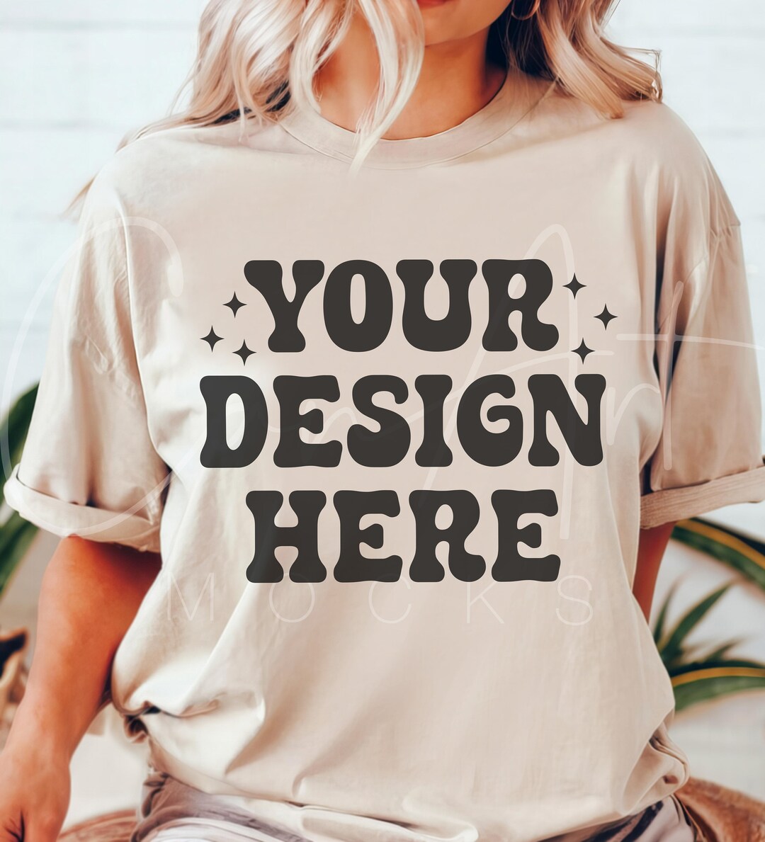 Bella Canvas 3001 Tan Mockup, Natural Color T-shirt BC 3001 Boho Woman ...