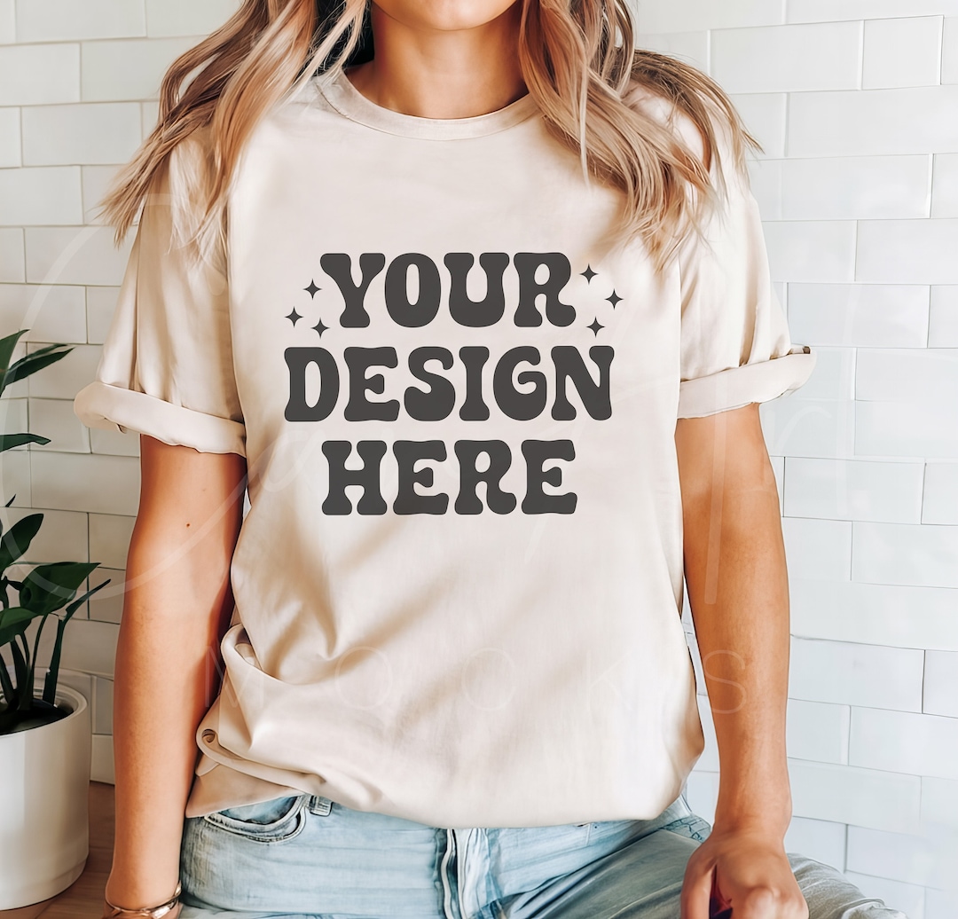 Sand T-shirt Mockup, Gildan 64000 Sand Shirt Mockup, Womens Shirt ...