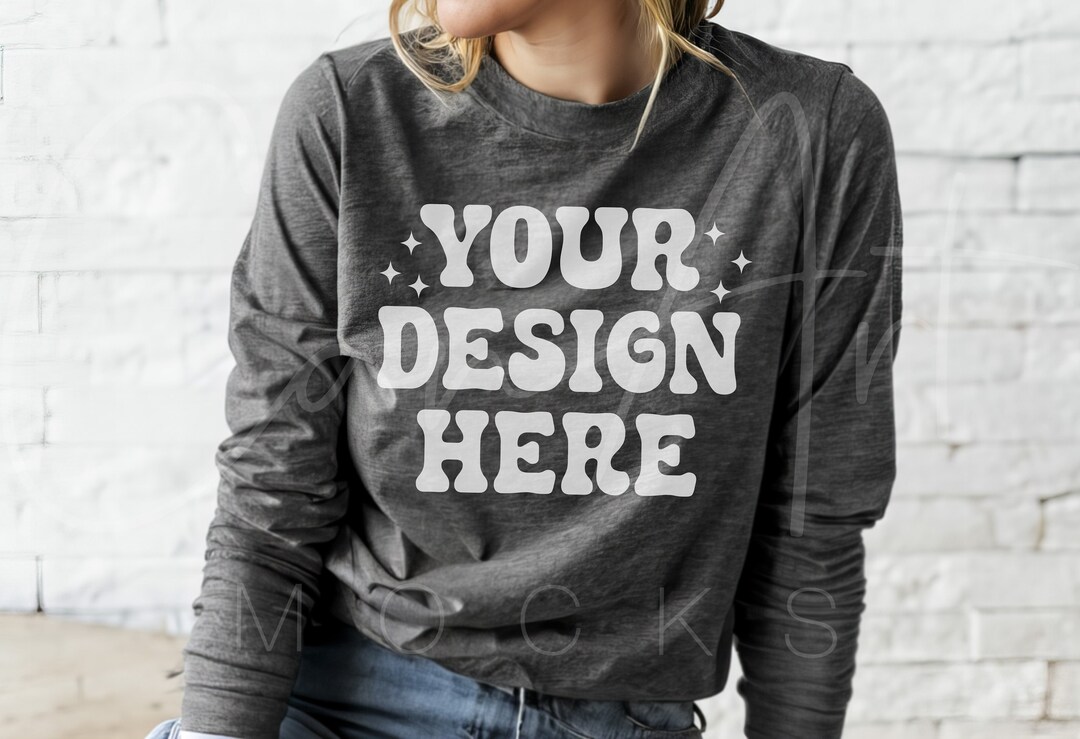 Gildan 18000 Dark Heather Mockup, G180 Grey Crewneck Mockup, Woman ...